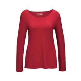GOLDNER Damen Longpullover "Kurzgr&ouml;&szlig;e Kombistarkes Langarmshirt mit tonaler Zierkante", rot, Gr. 22, Obermaterial: 90% Viskose CV. 10% Elasthan EL.,