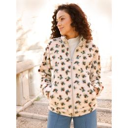 Inspirationen Damen Fleecejacke, bunt, Gr. 52, gebl&uuml;mt, gemustert, mehrfarbig, 100% Polyester, Jacken