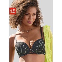 Vivance Damen Push-up-BH "Thea", Gr. 75, schwarz, Netz, Obermaterial: 56% Polyester, 38% Polyamid, 6% Elasthan, BHs, mit Blumen aus feiner
