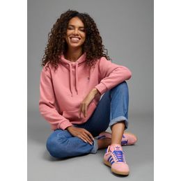 DELMAO Damen Kapuzensweatshirt, rosa, Basic, Gr. 36, clean, unifarben, angeraute Sweatware, Obermaterial: 60% Baumwolle, 40% Polyester. B&uuml;ndchen: 95%