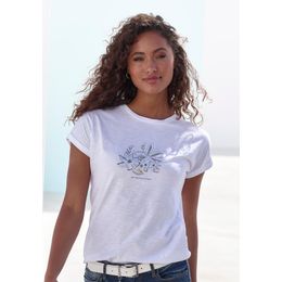 Vivance Damen T-Shirt "mit goldenfarben schimmerndem Folienprint", wei&szlig;, Gr. 44, bedruckt, metallic, Jersey, Obermaterial: 100% Baumwolle, Shirts,
