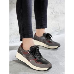 Heine Damen Sneaker, Gr. 38grau, schwarz, bordeaux, Leder, Rindsleder, Synthetik, Textil, Veloursleder, Schuhe