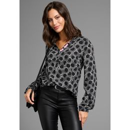 Laura Scott Damen Longbluse, schwarz, Gr. 34, gemustert, kontrastfarbene Details, Web, Obermaterial: 100% Viskose, Blusen, mit Kontrasttape - NEUE