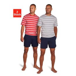 AUTHENTIC LE JOGGER Herren AUTHENTIC LE JOGGER Pyjama Packung, 4 tlg. Schlafanzug mit gestreiften Oberteilen rot 44/46 (S)