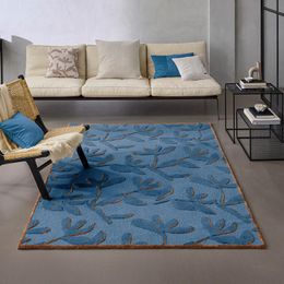 Wecon Home Teppich &raquo;Summers Peak&laquo; rechteckig 16 mm H&ouml;he Kurzflorteppich, Naturfaser, floral, Hoch-Tief-Effekt, handgetuftet blau Schurwolle B : 110cm 