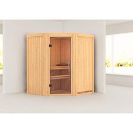 Karibu Sauna &raquo;&raquo;Liyah&laquo; mit Klarglast&uuml;r naturbelassen&laquo; in verschiedenen Ausf&uuml;hrungen erh&auml;ltlich beige ohne Ofen, ohne Steuerung, (ohne Ofen)