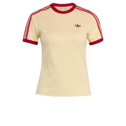 adidas originals T-Shirt 'PINSTRIPE SHORT SLEEVE SLIM' Damen Gr&ouml;&szlig;e L hellgelb / knallrot