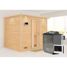Karibu Sauna &raquo;Soraja&laquo; Set, Ofen 9 kW Bio externe Strg easy beige Bio-Kombiofen, externe Steuerung, 9 kW