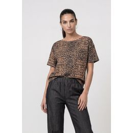 monari Damen T-Shirt "Shirt Leo allover", braun, Gr. 46, gemustert, Jersey, Obermaterial: 50% Baumwolle, 50% Modal, Shirts, Rundhalsausschnitt,