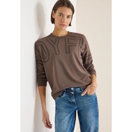 Cecil Damen Langarmshirturban taupe, Gr. S, unifarben, Web, 72% Viskose, 25% Polyester, 3% Elasthan, Shirts, mit Frontprint