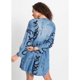 bonprix Damen Midikleidblau denim bedruckt, Gr. 36, Obermaterial: 100% Lyocell (TENCEL ), Kleider, f&uuml;r Fr&uuml;hjahr und Sommer, Jeanskleid, aus Lyocell