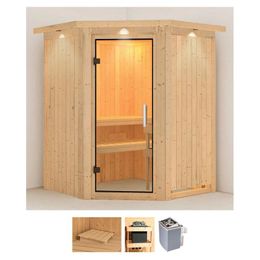 Karibu Sauna &raquo;Larin&laquo; Set, Ofen 9 kW integr. Strg beige Saunaofen, integrierte Steuerung, 9 kW