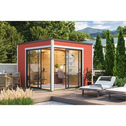 Nordic Holz Gartenhaus &raquo;Palermo 3&laquo; mit gro&szlig;en Glasfl&auml;chen rot Massivholz Fu&szlig;boden im Gartenhaus, ohne Dacheindeckung