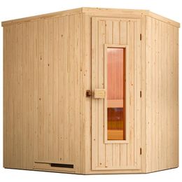 Weka Sauna &raquo;Element-Ecksauna VARBERG 1&laquo; vorgefertigte Elemente, isolierte Holzt&uuml;r beige Saunaofen, externe Steuerung, 4,5 kW