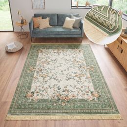 Teppich Hanse Home, B:135cm H:5mm L:195cm, gr&uuml;n, Viskose, Wohnzimmer, Teppiche, "Antik Flowers", Orientalisch mit Fransen, Orient, Wohnzimmer,