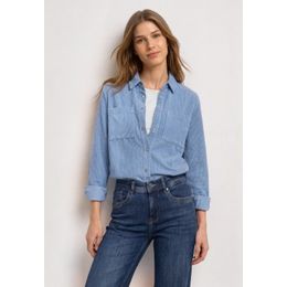 Street One Damen Langarmbluse, blau, Gr. 36, unifarben, Web, 100% Baumwolle, Blusen, aus reiner Baumwolle