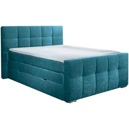 Home Affaire Boxspringbett &raquo;Ros&agrave;&laquo; H3/H3, H3/H4, H4/H4 m&ouml;glich blau Chenille, Liegefl&auml;che B/L: 160cm x 200cm, Gewicht bis: 140 kg + 110 kg H3 + H4, 