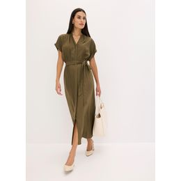 bonprix Damen Hemdblusenkleid, gr&uuml;n, Gr. 50, Obermaterial: 100% Viskose, Kleider, f&uuml;r stilvollen Auftritt, aus Viskose, ausgestellte Passform