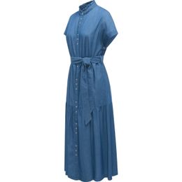 Ragwear Damen Maxikleid "Liora Denim", blau, Gr. M, Jeans, Material: 60% Baumwolle, 40% Viskose, Kleider, Wadenlanges Jeanskleid mit Bindeband