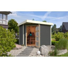 Karibu Gartenhaus &raquo;Schwandorf 5&laquo; aus hochwertiger nordischer Fichte grau Holzwerkstoff ohne Fu&szlig;boden, ohne R&uuml;ck- und Seitenwand, ohne Dacheindeckung