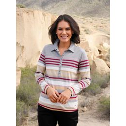Casual Looks Damen Poloshirt "Poloshirt", grau, Gr. 52, gemustert, gestreift, 100% Baumwolle, Shirts