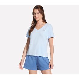 Skechers Damen T-Shirt "T-Shirt 1/2 Arm", blau, Gr. S, Obermaterial: 94% Baumwolle, 6% Elasthan, Shirts, mit 1/2 Arm, f&uuml;r Erwachsene, aus Baumwolle