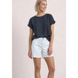 Street One Damen Shirttop, blau, Gr. 44, unifarben, Jersey, Obermaterial: 95% Viskose, 5% Elasthan, Tops, 2-in-1 Sommershirt aus Chiffon mit Boat Neck