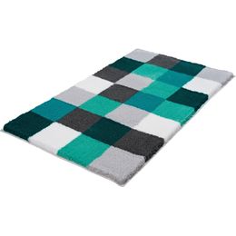 Badematte Kleine Wolke, H:25mm, blau, Kunstfaser, Badematten, "Caro, Badvorleger, Badezimmer Teppich", Badteppich, modernes Karo-Muster,