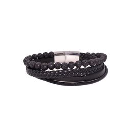 Firetti Herren Lederarmband &raquo;Schmuck Geschenk Armschmuck Edelsteinarmband Lava&laquo; Made in Germany - mit Lavastein schwarz-wei&szlig; 20cm, Edelstahl Lava 