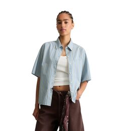 Marc O'Polo Damen Kurzarmbluse "aus gestreifter Papertouch-Popeline", blau, Gr. XS, MARC O'POLO DENIM, gestreift, Obermaterial: 100% Baumwolle, Blusen