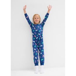 bonprix Kinder bonprix Schlafoverall Packung, 2 tlg. im praktischen 2er-Set, mit Rei&szlig;verschluss, bequeme Passform blau 164/170, N-Gr