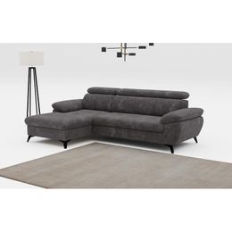 COTTA Ecksofa &raquo;Hudson L-Form, B: 261 cm&laquo; mit Kopfteilverstellung, optional Schlaffunktion & Bettkasten grau B/H/T: 261cm x 166cm, Struktur weich, 