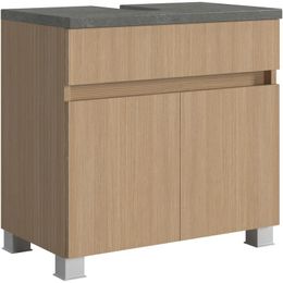 Welltime Waschbeckenunterschrank &raquo;EIXO, 2 T&uuml;ren, 1 feste Blende, Siphonausschnitt BxT: ca. 81x195 mm&laquo; braun Holzwerkstoff Eiche hell, B/H/T: 60cm x 