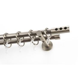 Garesa Gardinenstange &raquo;EASY&laquo; &Oslash; 20 mm 2 l&auml;ufig-l&auml;ufig Wunschma&szlig;l&auml;nge Vorhanggarnitur, verl&auml;ngerbar, Endk. mit 3 L&ouml;cher, Alu, m. Ringe gold Aluminium B/