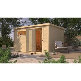 Karibu Saunahaus &raquo;Talo 6&laquo; Set, verschiedene Varianten beige Bio-Kombiofen, externe Steuerung, 9 kW