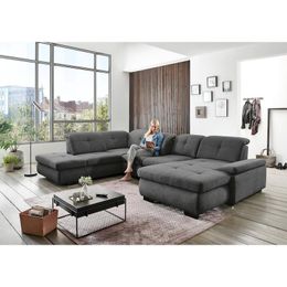 Die PlanBar Ecksofa &raquo;MP-IN16012 U-Form, mit Kaltschaum-Polsterung&laquo; inkl. Sitztiefenverstellung wahlweise mit weiteren Funktionen grau 85% Polyester;15