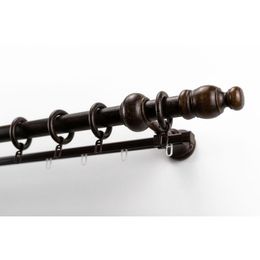Garesa Gardinenstange &raquo;NOVA&laquo; &Oslash; 28 mm 2 l&auml;ufig-l&auml;ufig Wunschma&szlig;l&auml;nge Vorhanggarnitur Holz, verl&auml;ngerbar, Wandmont.,mit Ringe/2 Lauf Gleiter braun 