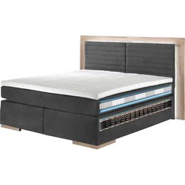 Home Affaire Boxspringbett &raquo;Cup&laquo; mit Massivholzrahmen, mit Topper, in 2 H&auml;rtegraden, in 3 Breiten grau Bezug: Luxus-Microfaser (100% Polyester);Bezug: