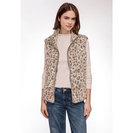 Damen Fellimitatweste, beige, Gr. 44, STREET ONE STUDIO, Stoff, 100% Polyester, Westen, mit Stehkragen