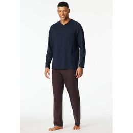 Schiesser Herren Pyjama &raquo;Comfort Essentials&laquo; 0, 2 tlg. mit V-Ausschnitt und aufgesetzter Brusttasche blau 50