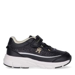 Tommy Hilfiger M&auml;dchen Sneaker Freizeitschuh, Halbschuh mit modischem Glitzerbesatz schwarz 31