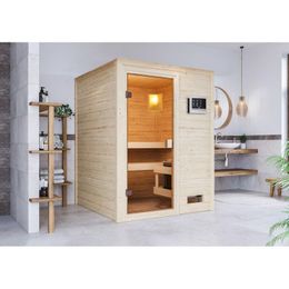 Karibu Sauna &raquo;"Sandy" mit bronzierter T&uuml;r, naturbelassen&laquo; aus hochwertiger nordischer Fichte Saunaofen, externe Steuerung, 230 kW