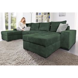Collection AB Wohnlandschaft &raquo;Josy XL U-Form, B: 313 cm in Cord, Cord-Mix&laquo; Schlaffunktion, Bettkasten & 2 Zierkissen, Federkern gr&uuml;n 100% Polyester B/