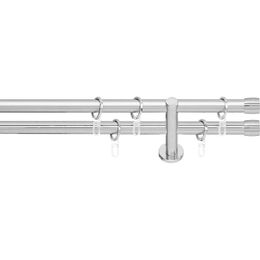 Indeko Gardinenstange &raquo;Linz&laquo; 2 l&auml;ufig-l&auml;ufig Wunschma&szlig;l&auml;nge Komplett-Set inkl. Ringen und Montagematerial silber B/L: 250cm, 1 Stk., 2 l&auml;ufig