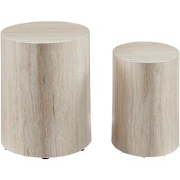 Salesfever Couchtisch &raquo;Almeria - Stilvoller Wohnzimmer- und Beistelltisch&laquo; Set, 2er Set, 2 Stk. tlg. oval, in Travertinoptik beige MDF, mit 
