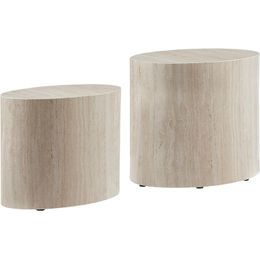 Salesfever Couchtisch &raquo;Almeria - Stilvoller Wohnzimmer- und Beistelltisch&laquo; Set, 2er Set, 2 Stk. tlg. oval, in Travertinoptik beige MDF, mit 
