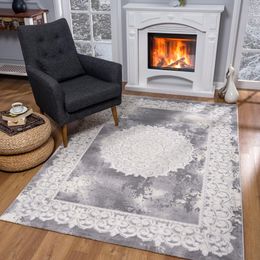 Teppich Sanat, B:120cm H:12mm L:160cm, grau, Kunstfaser, Wohnzimmer, Teppiche, "Harmony 3205, auch als L&auml;ufer und rund", Wohnzimmer, Kurzflor,
