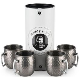 Becher &raquo;Buddy ́s Bar&laquo; Moscow Mule Becher, 500 ml, hochwert. Edelstahl, Hammerschlag-Effekt silber Edelstahl &Oslash; 9cm x 9,5cm, 500ml, 4 Stk.
