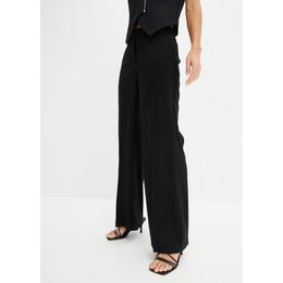 bonprix Damen bonprix Stoffhose &raquo;Leichte Marlenehose mit Viskose&laquo; Marlenehose, Loose Fit, weites Bein, femininer Stil schwarz 42, N-Gr