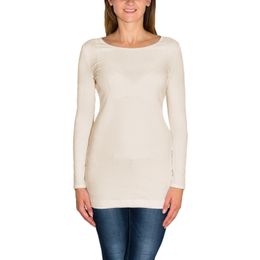 ALKATO Damen Langarmshirt "Damenshirt Alkato Damen Langarm Longshirt Langarmshirt", beige, Gr. L, Obermaterial: 92% Baumwolle CO. 8% Elasthan EL.,